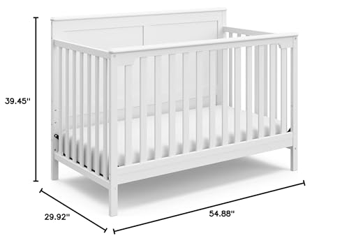 Storkcraft Alpine 5-in-1 Convertible Crib (White) β GREENGUARD Gold Certified, Converts to Toddler Bed and Full-Size Bed, Fits Standard Full-Size Crib Mattress, Adjustable Mattress Support Base