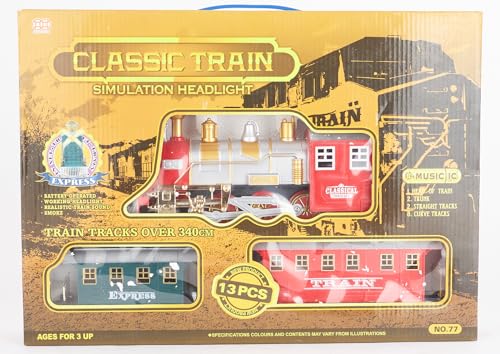 deAO Train Set for Christmas Tree,Classical Christmas Train Sets with Headlight, Smoke, Realistic Sounds, 3 Car Carriage and 11 Feet Track – Great Accessory for Kids and Christmas Decoration