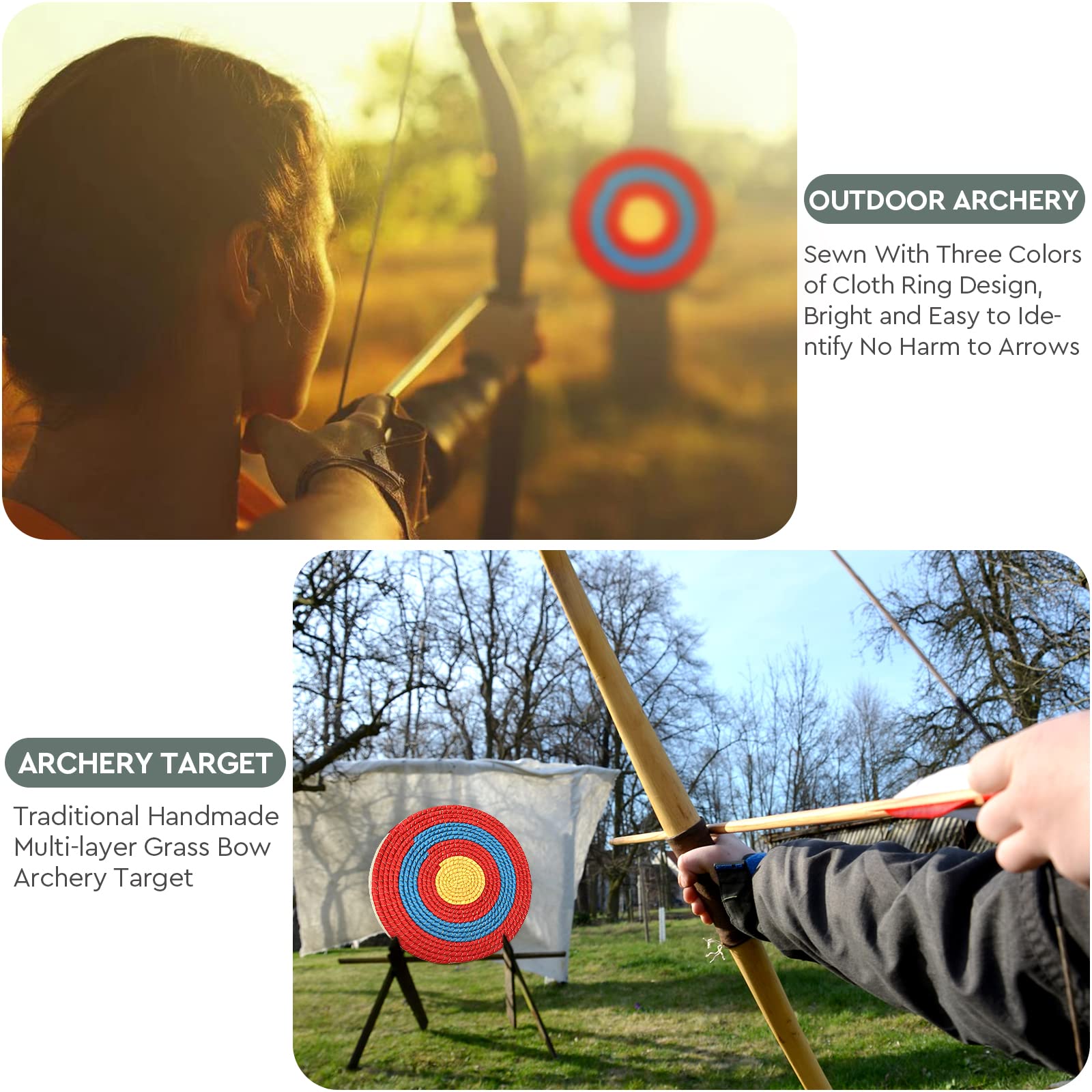 Archery Targets for Backyard, Traditional Hand-Made Round Solid Straw Archery Target, Arrow Target for Recurve Bow Longbow or Compound Bow, Large Practice Target for Outdoor Hunting - 5 Layers