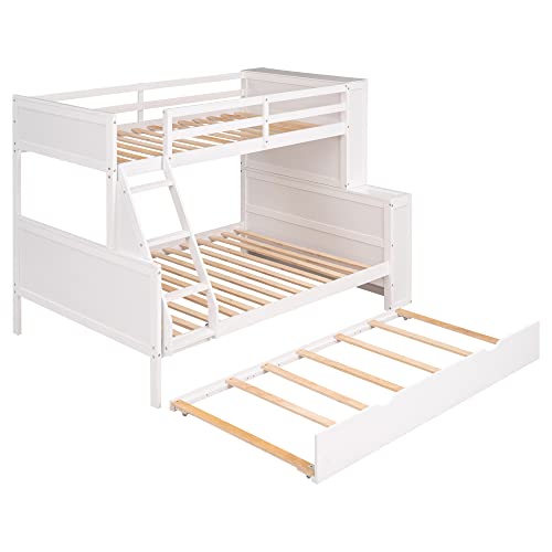 DEYOBED Twin Over Full Wooden Bunk Bed with Trundle and Shelves - Designed for Kids, Teens, and Adults, Enhancing Space and Organization in Bedrooms