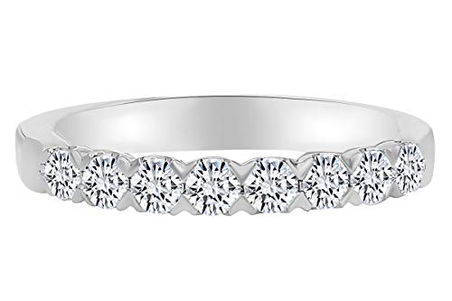 AFFY 1/2 Carat Round Shape White Natural Diamond Engagement Wedding Band Ring In 14k Solid White Gold (0.5 Cttw) Ring Size-10.5