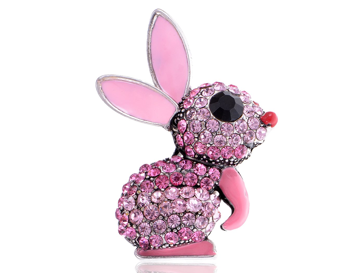 Alilang Handpainted Hot Neon Pink Enamel Bunny Rabbit Crystal Rhinestone Ring