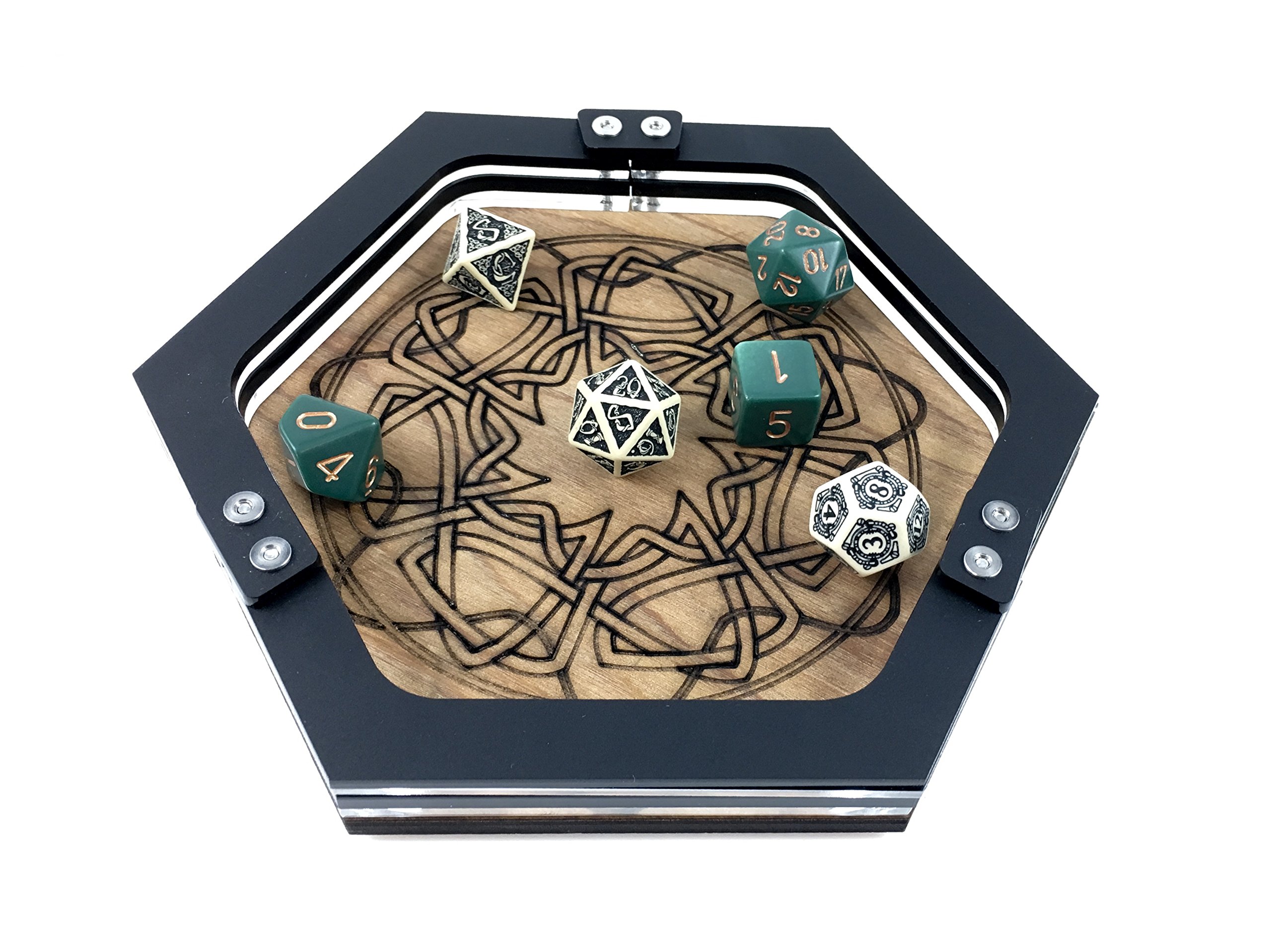 C4Labs Mini Personal Size Gaming Celtic Knot Design Dice Tray, Black, Wood, Acrylic, Stainless Steel