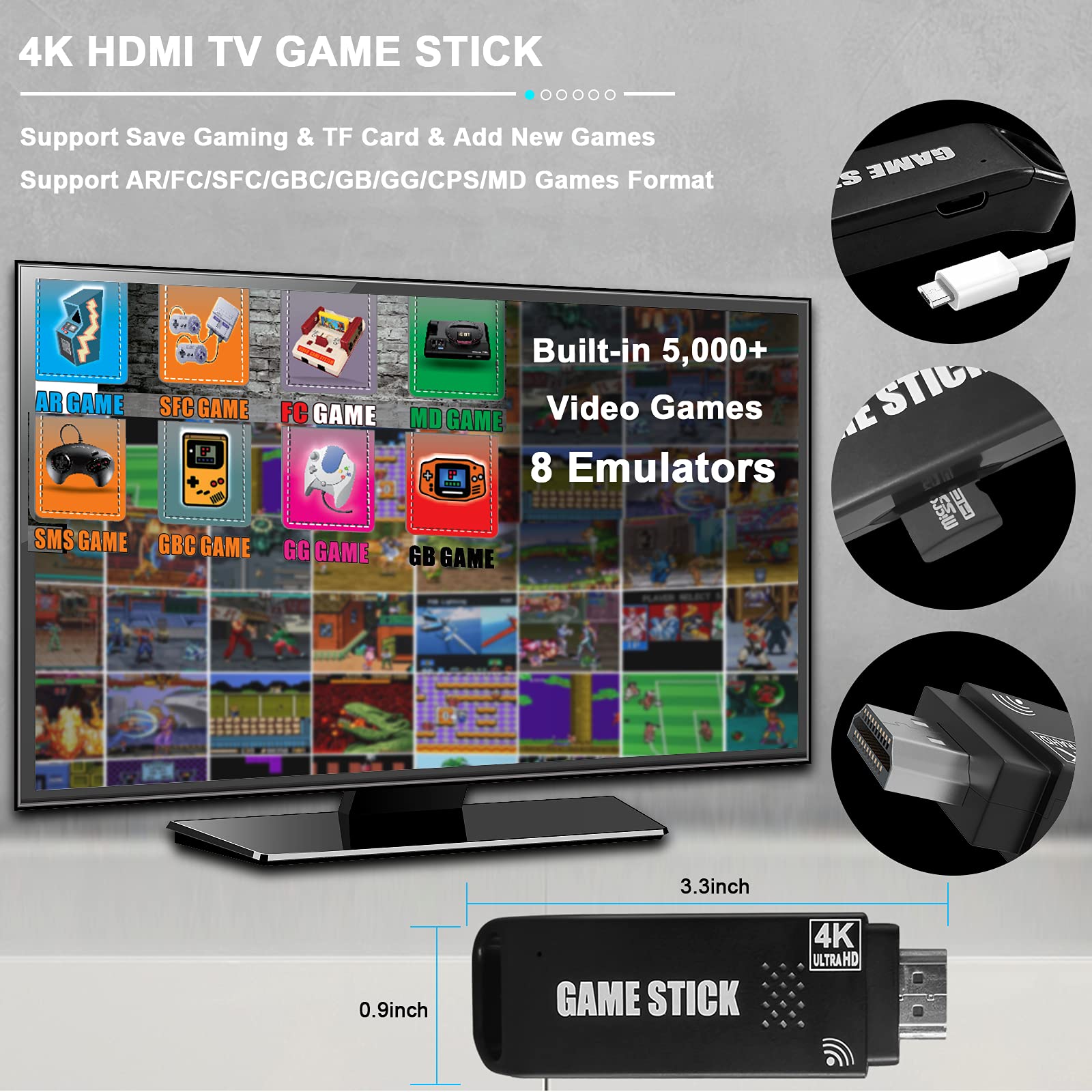EASEGMER Retro Game Console Built-in 5,000 HDMI Video Games - 2.4G Wireless Video Handheld Games Controller with 32GB, 4K Game Stick Emulator Console Support 2 Players Games, Best Gift For Kids & Men