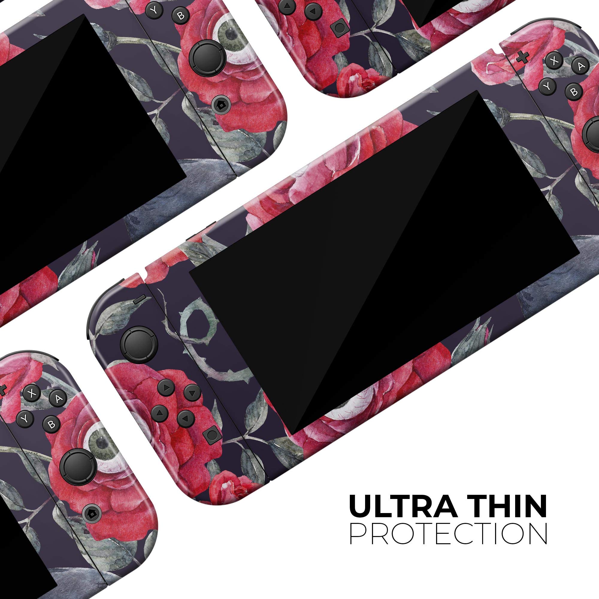 Design Skinz Abstract Roses with Eyes - Skin Decal Protective Scratch-Resistant Removable Vinyl Wrap Kit Compatible with The Nintendo Switch Console & JoyCons Bundle