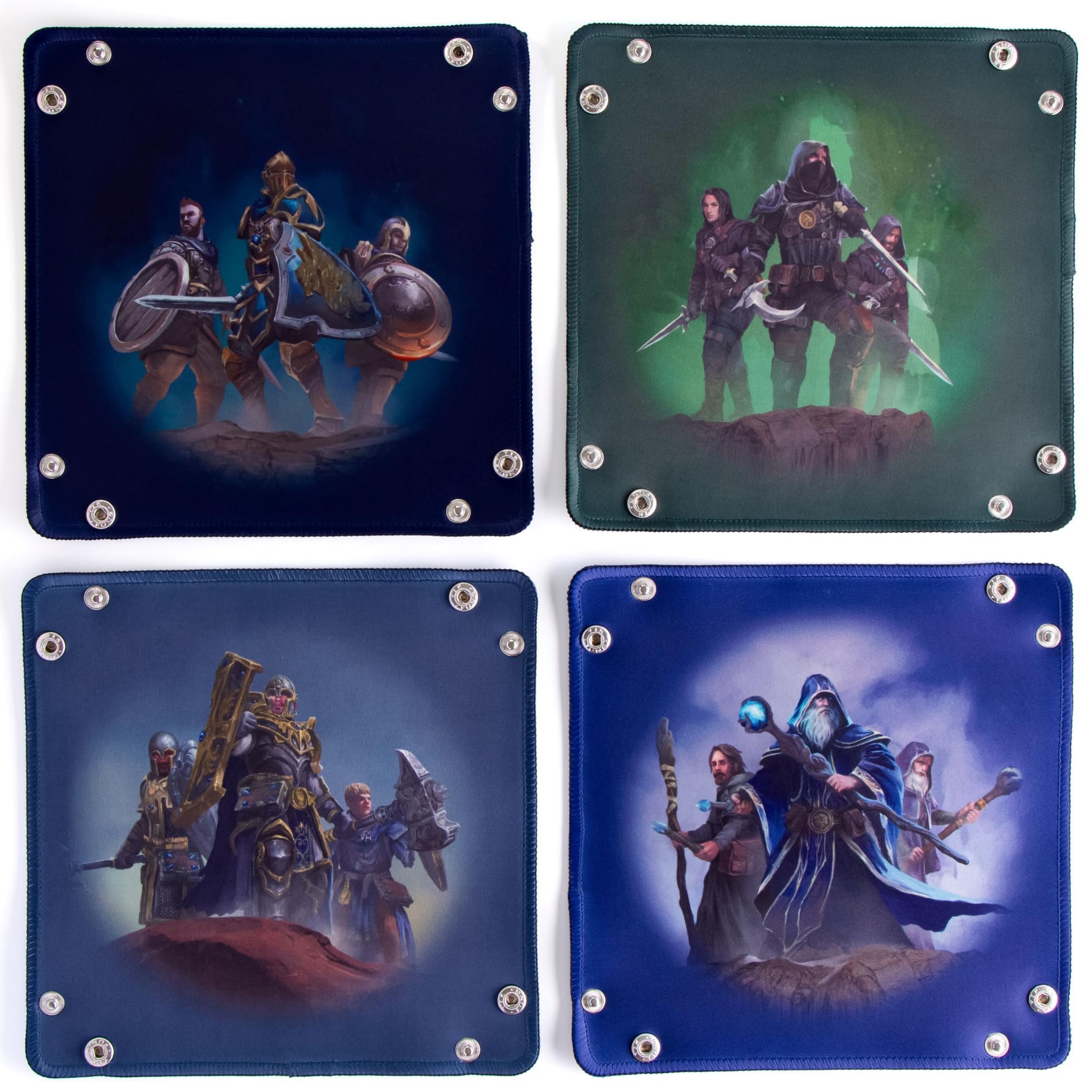 Grinning Gargoyle - 4X Fantasy RPG Character Dice Tray Set - Collapsible Dice Rolling Tray - Dice Trays for Polyhedral Die - DND Roleplaying Game Pads- Wizard Fighter Cleric Rogue - Portable Pad Gift