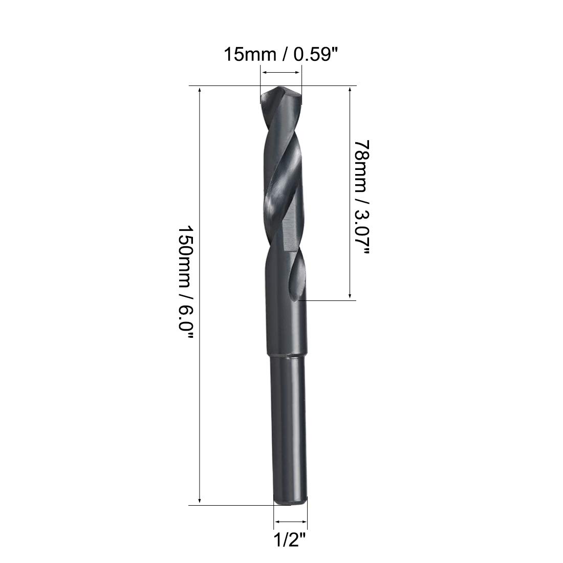 uxcell 1/2" Reduced Shank Drill Bits 15mm Black Nitride Coated High Speed Steel HSS 6542, Twist Drill Bit for Stainless Steel Alloy Metal Plastic