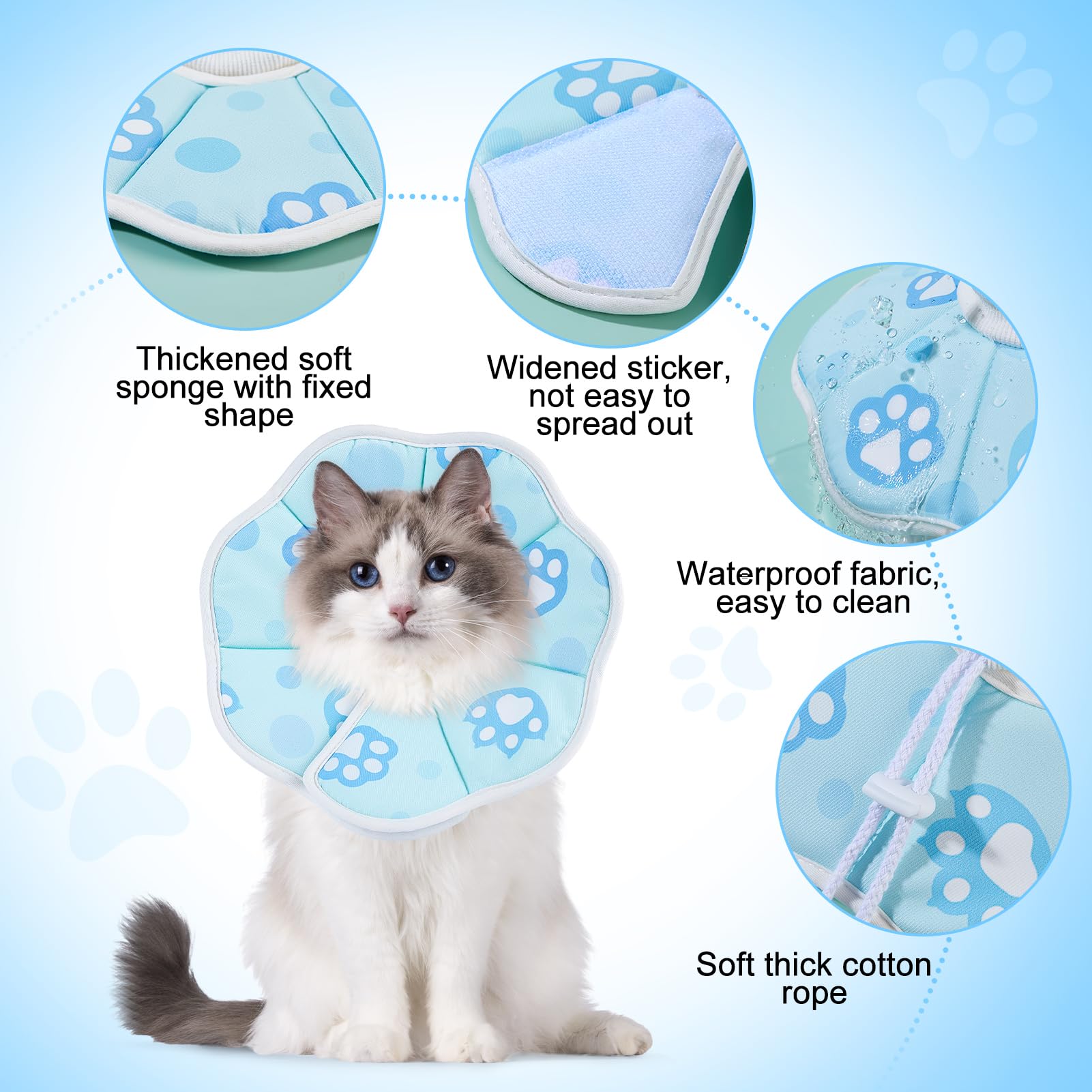 Bienbee Cat Cone Collar, Soft Cat Cone Cat Recovery Collars and Cones, Adjustable Soft Cone for Cats, Light-Weight E Collar for Cats Kitty Puppy