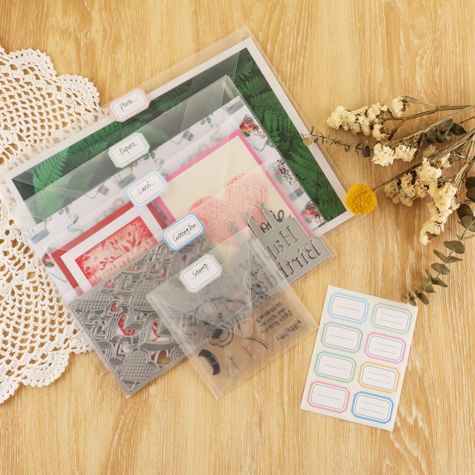 Briartw 10 PACK Storage Bag,Resealable Plastic Envelopes Pockets for Cutting Dies Stencil Crafts Organizer Holder,7x10"Clear Storage Envelopes for Clear Stamp,Die Cuts,scrapbook Paper
