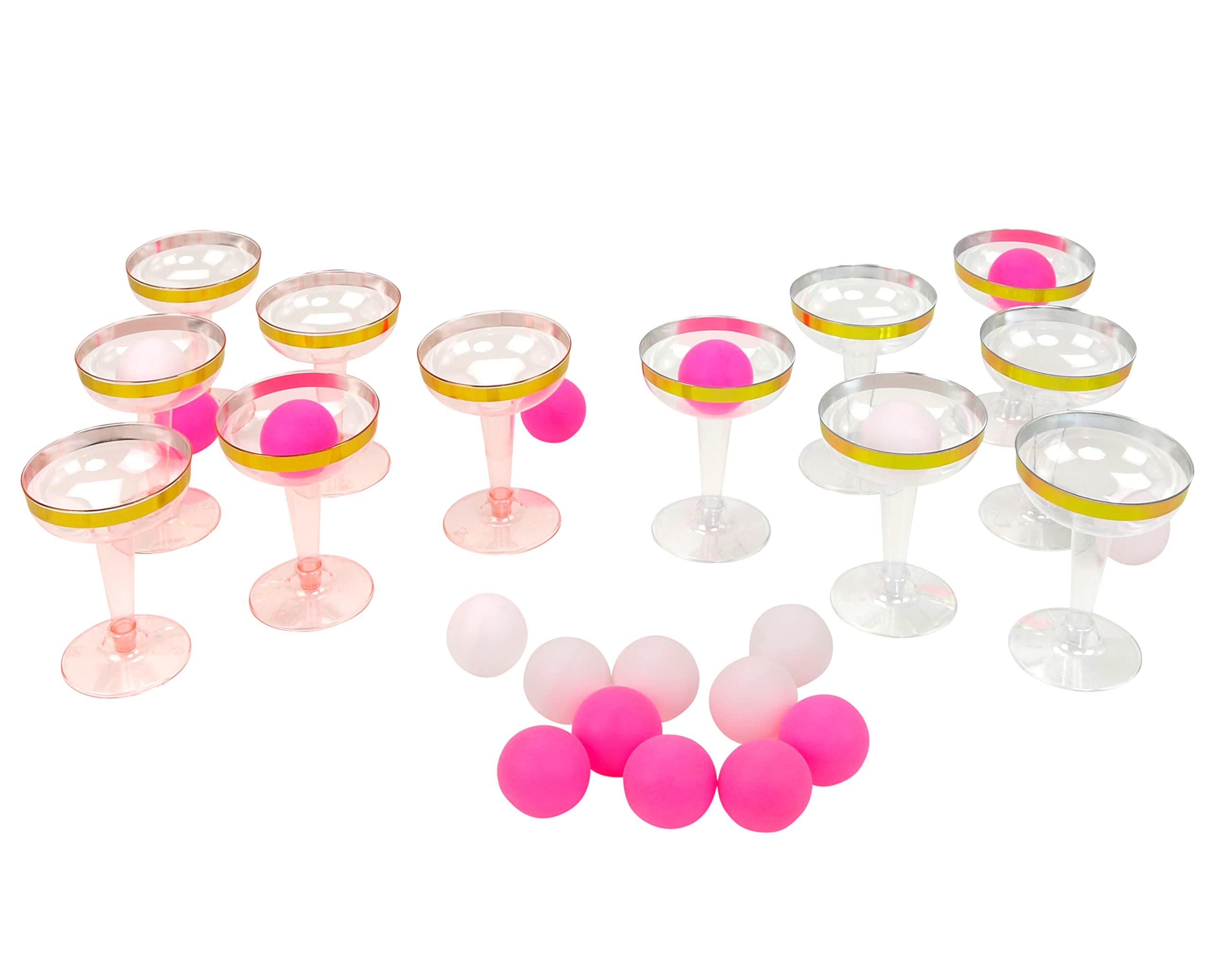 Iconikal Champagne Pong Game Balls and Fluted Cups, Gold Trimmed, 21-Piece Set