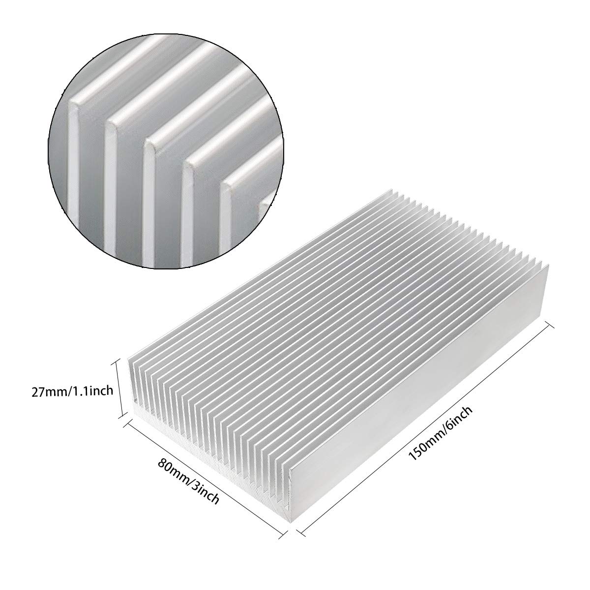 Nxtop Silver Tone Aluminium Radiator Heatsink Heat Sink 150x80x27mm, 6" x 3" x 1.1"(L*W*H)