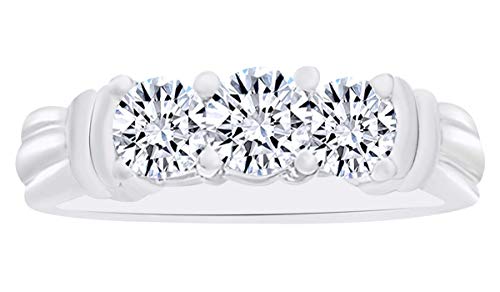 AFFY 3 Stone Fashion Engagement Wedding Ring In 14k Solid White Gold Round Cut White Natural Diamond (1 cttw)-6.5