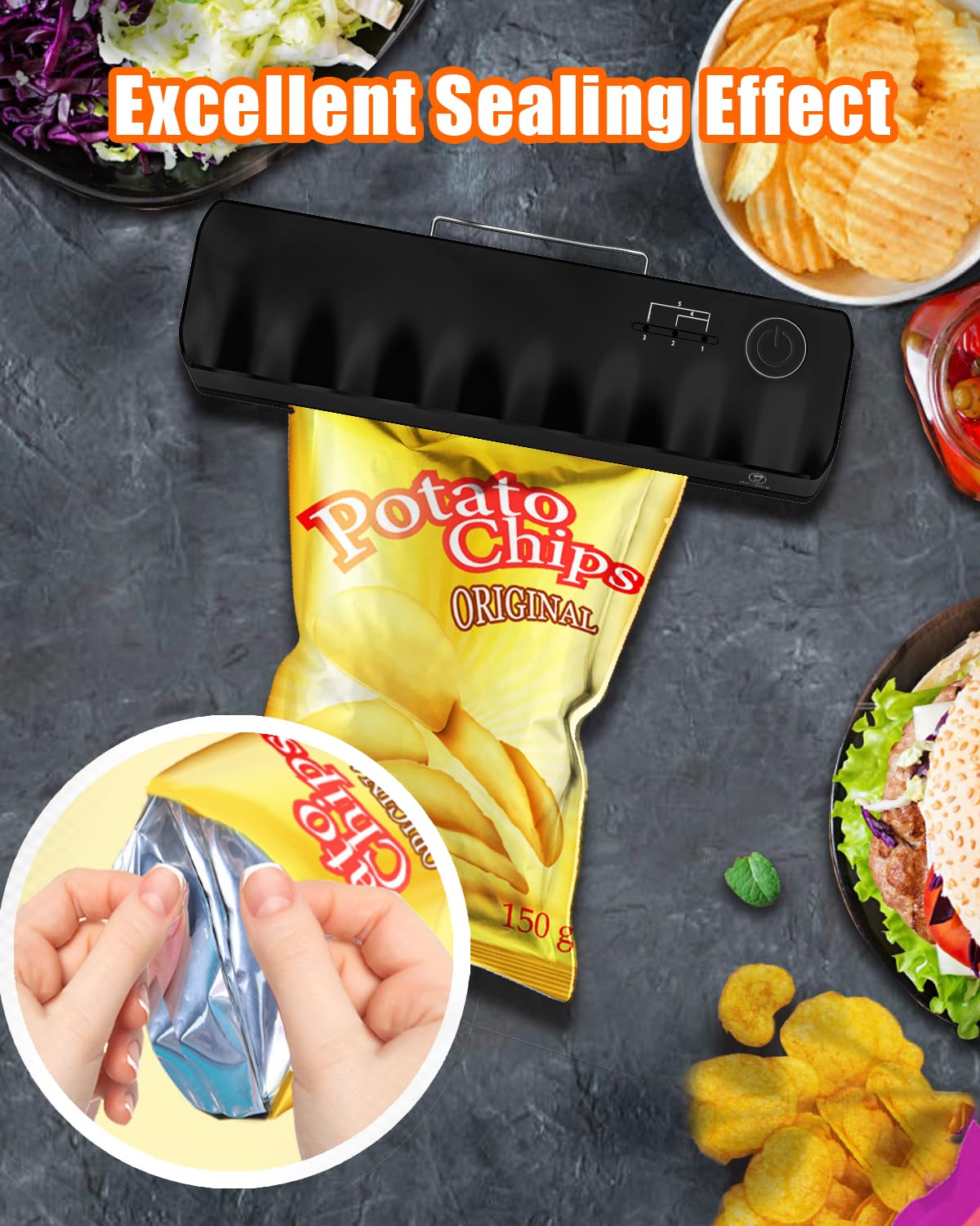 Bag Sealer Mini Rechargeable,3000mAh Heat Sealer Machine with 5 Adjustable Gears Chip Bag Resealer,Plastic Bag Sealer for Food Snack Bags Storage(black)
