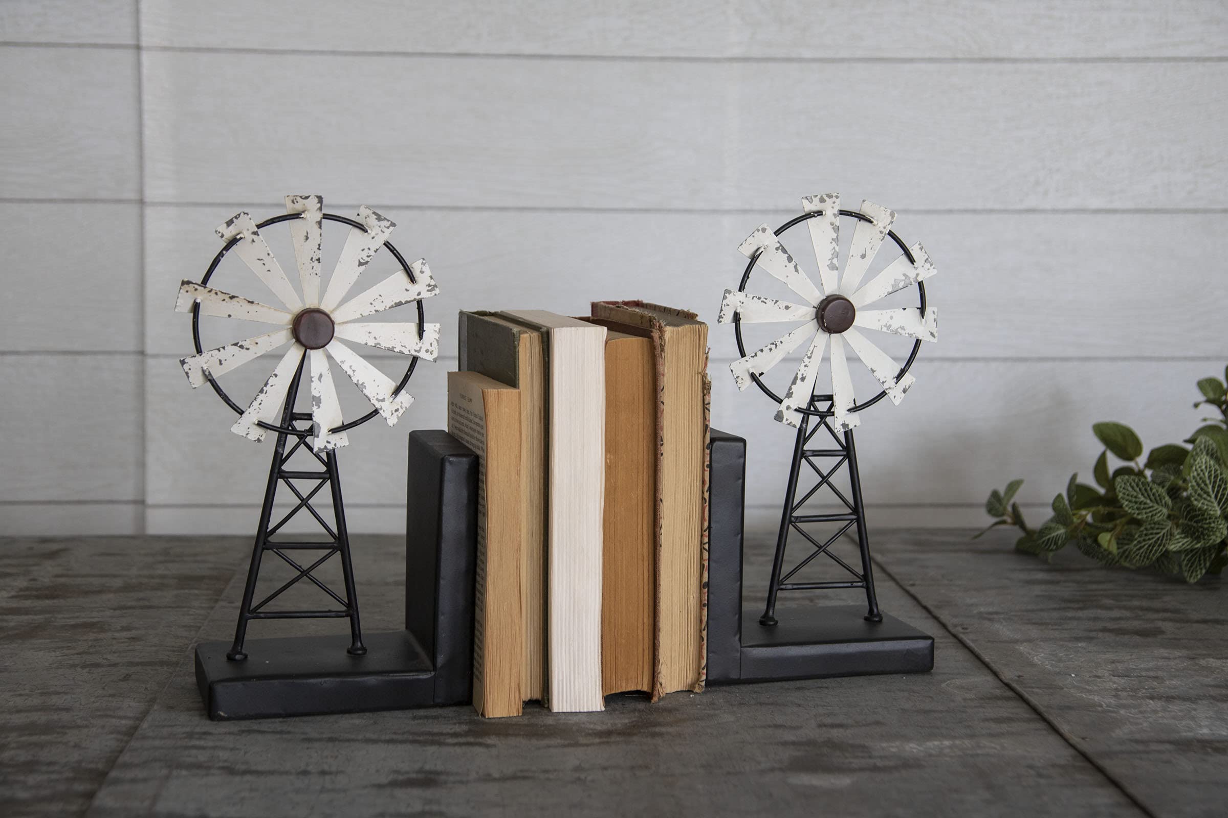 Foreside Home & Garden White Set of 2 Metal Windmill Bookends