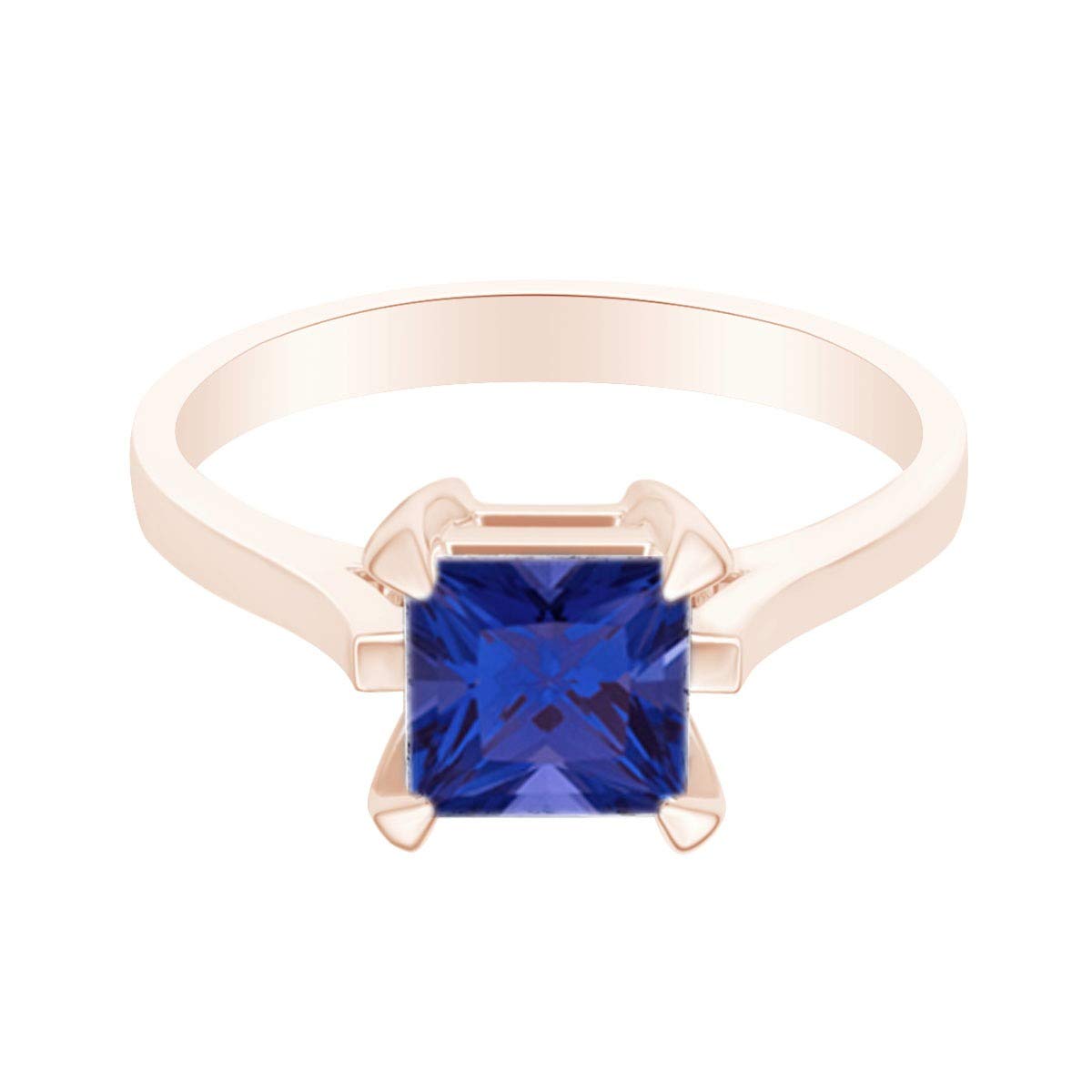 AFFY Asscher Cut Simulated Blue Sapphire 14k Rose Gold Over Sterling Silver Solitaire Ring 1.25 Cttw-11