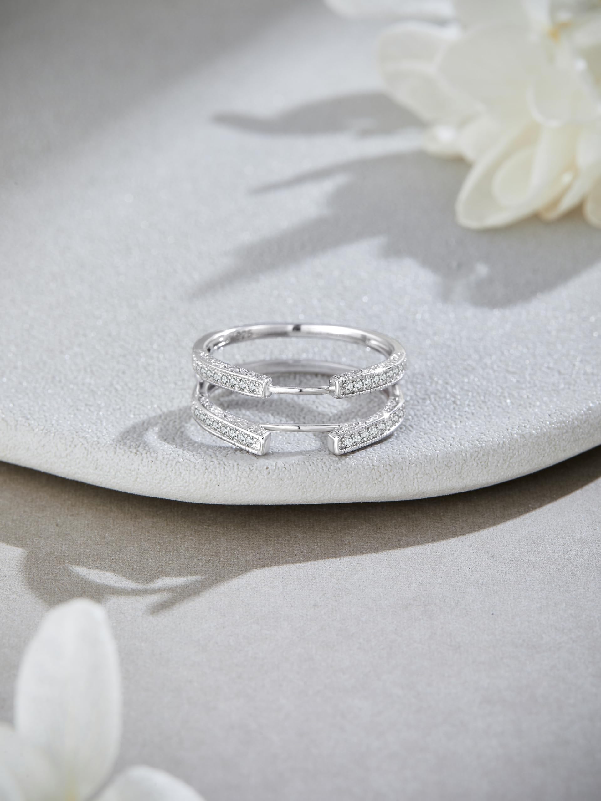 AFFY Engagement Wedding Ring for Women, Cathedral Ring Guard Enhancer With Diamond Solitaire Ring In 14K White Gold Over Sterling Silver With Cubic Zirconia, Gift For Her Ring Size -5.5