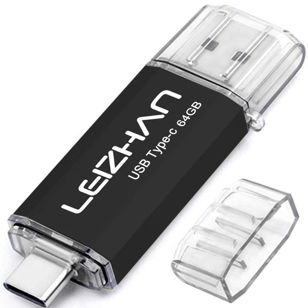 leizhan 64GB USB C Flash Drive USB 3.0 Type C Dual Jump Drive Memory Stick for USB C Smartphones, Samsung Galaxy S10,S9, Note9, S8, S8 Plus, LG G6, Google Pixel XL, Tablets,Black