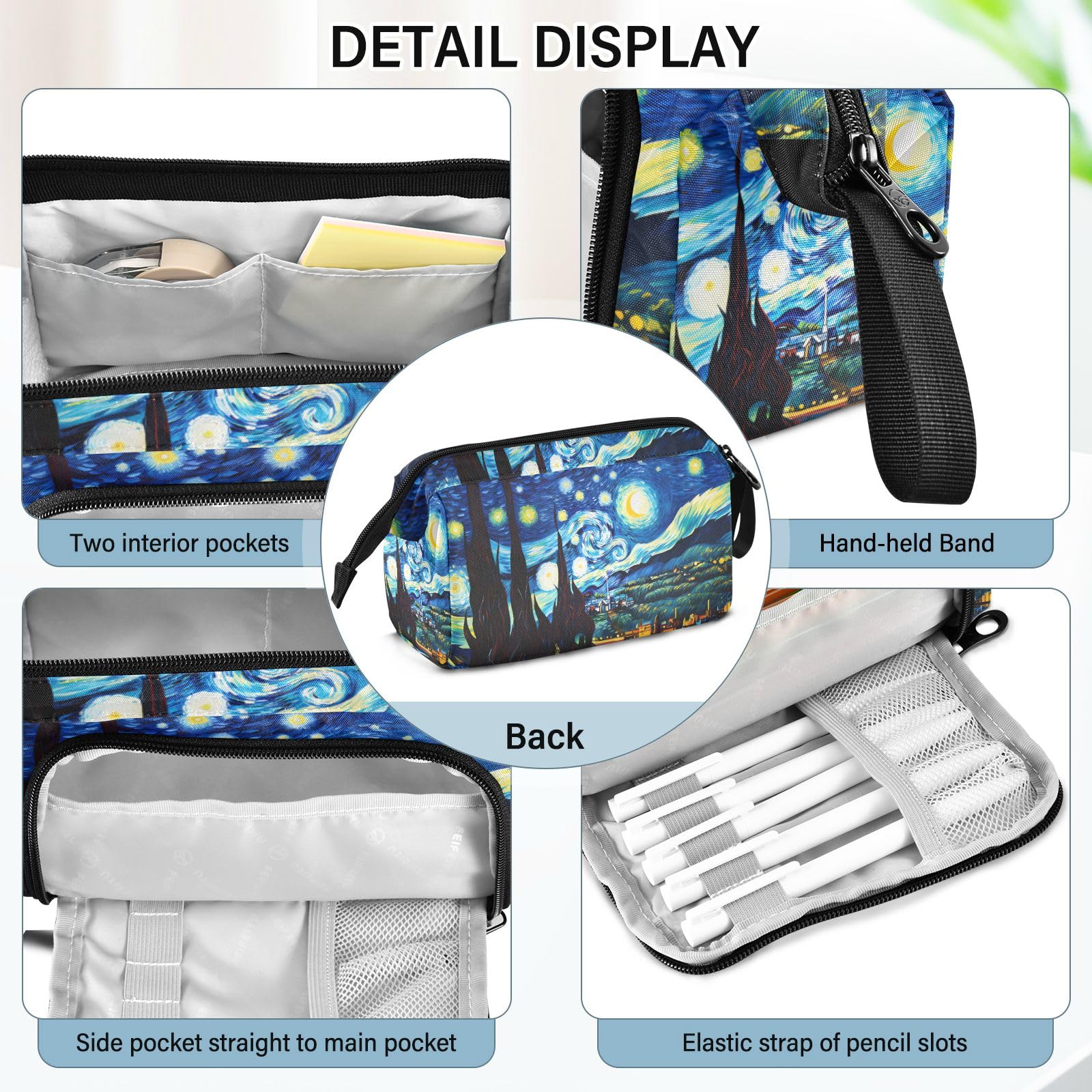 Big Capacity Pencil Case, Van Gogh Starry Sky Pen Bag Pouch Holder Stationery Bag School College Office Organizer for Teen Adults Student