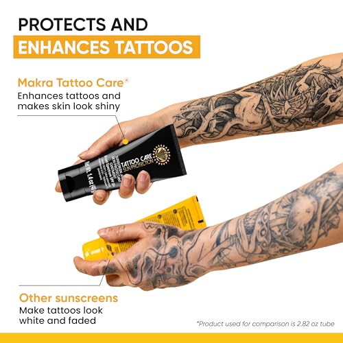 Makra Tattoo Care Sunscreen β SPF 30+ All Natural Tattoo Sun Protection - UVA/UVB Protection - Deeply Moisturizes and Protects Ink Against Fading - Enhances Colors, Water Resistant - 1.35 Oz/40 g