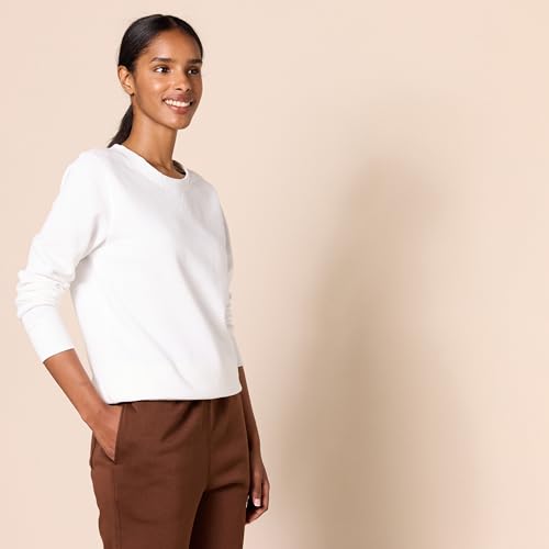 Amazon Essentials Women's French Terry Fleece Crewneck Sweatshirt (Available in Plus Size), White, Medium