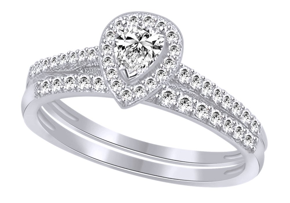 AFFY Pear & Round Shape White Cubic Zirconia Engagement Promise Ring in 925 Sterling Silver Ring Size-9.5