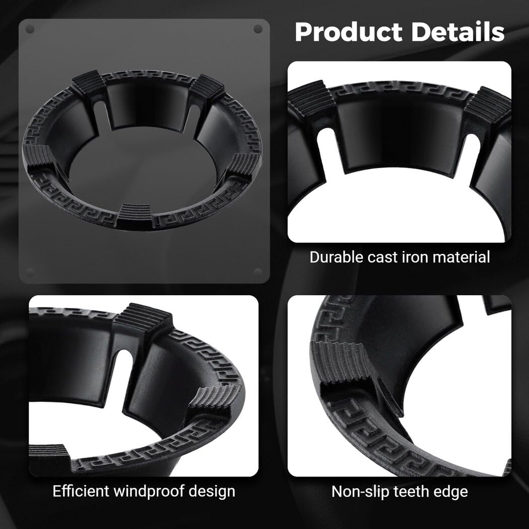 Homaisson Windproof Wok Support Ring, Gather Fire Cast Iron Burner Ring for Gas Stove Rack, Non-Slip Pot Pan Holder, Energy-Saving Wok Stand for 5-Claw Racks or Grates