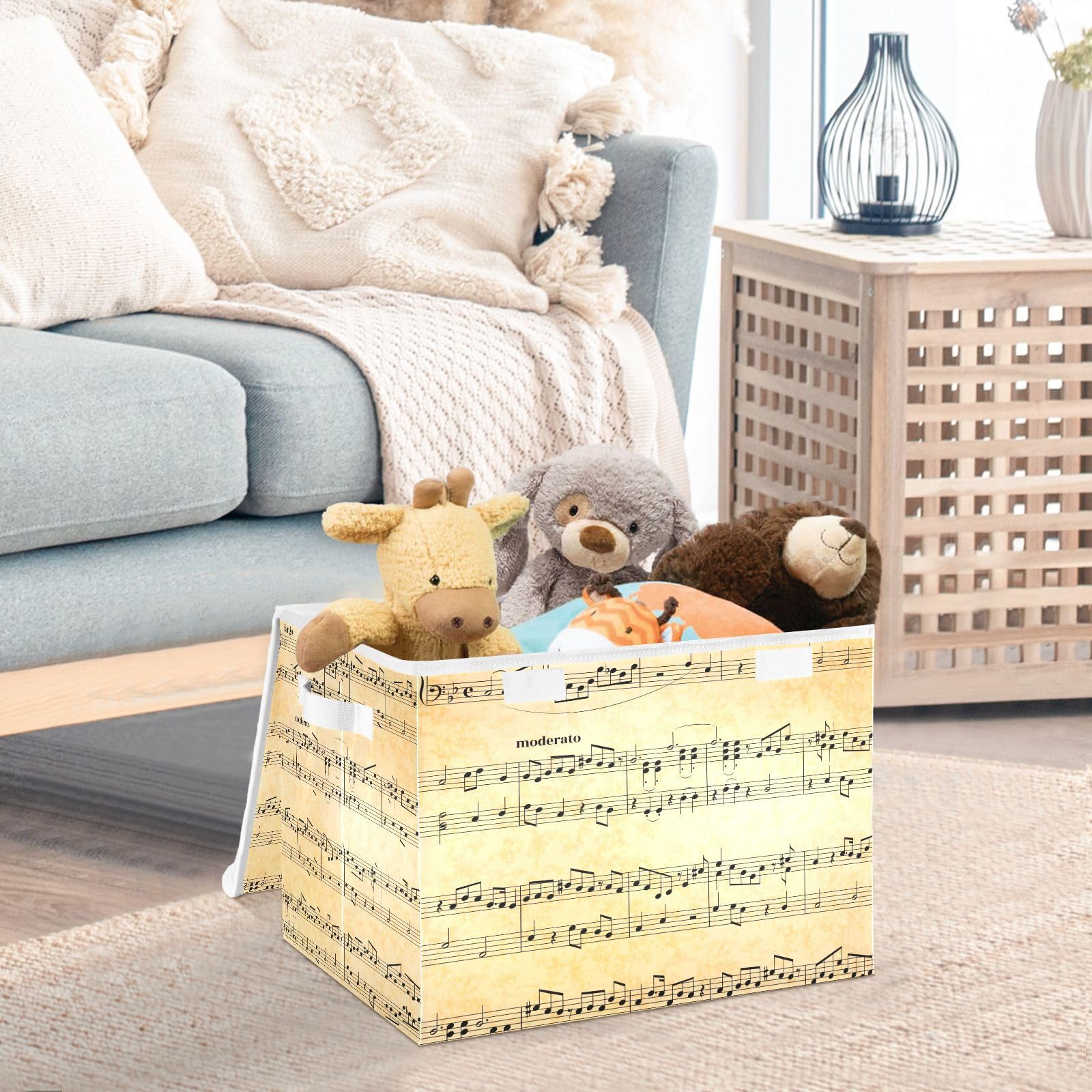 BiCca Music-sheet-old-pattern Large Fabric Storage Boxes with Handles, Large Foldable Storage Bin with Lid, for Shelves Closet Home Bedroom Office., style