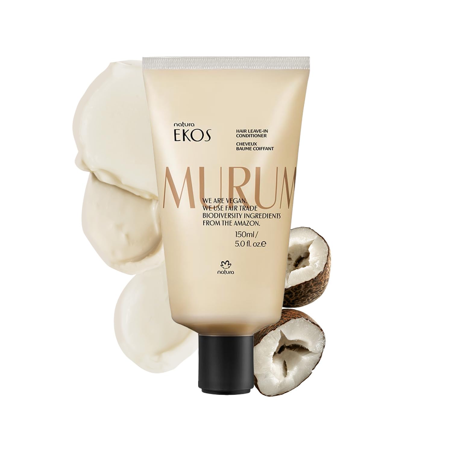 natura Murumuru Hair Leave-In Conditioner, 1.5 oz - Reconstructs Hair Fiber, Reduces Frizz, Detangles, and Repairs Split Ends, Vegan, Not Tested On Animals, Unisex, For Frizzy Hair