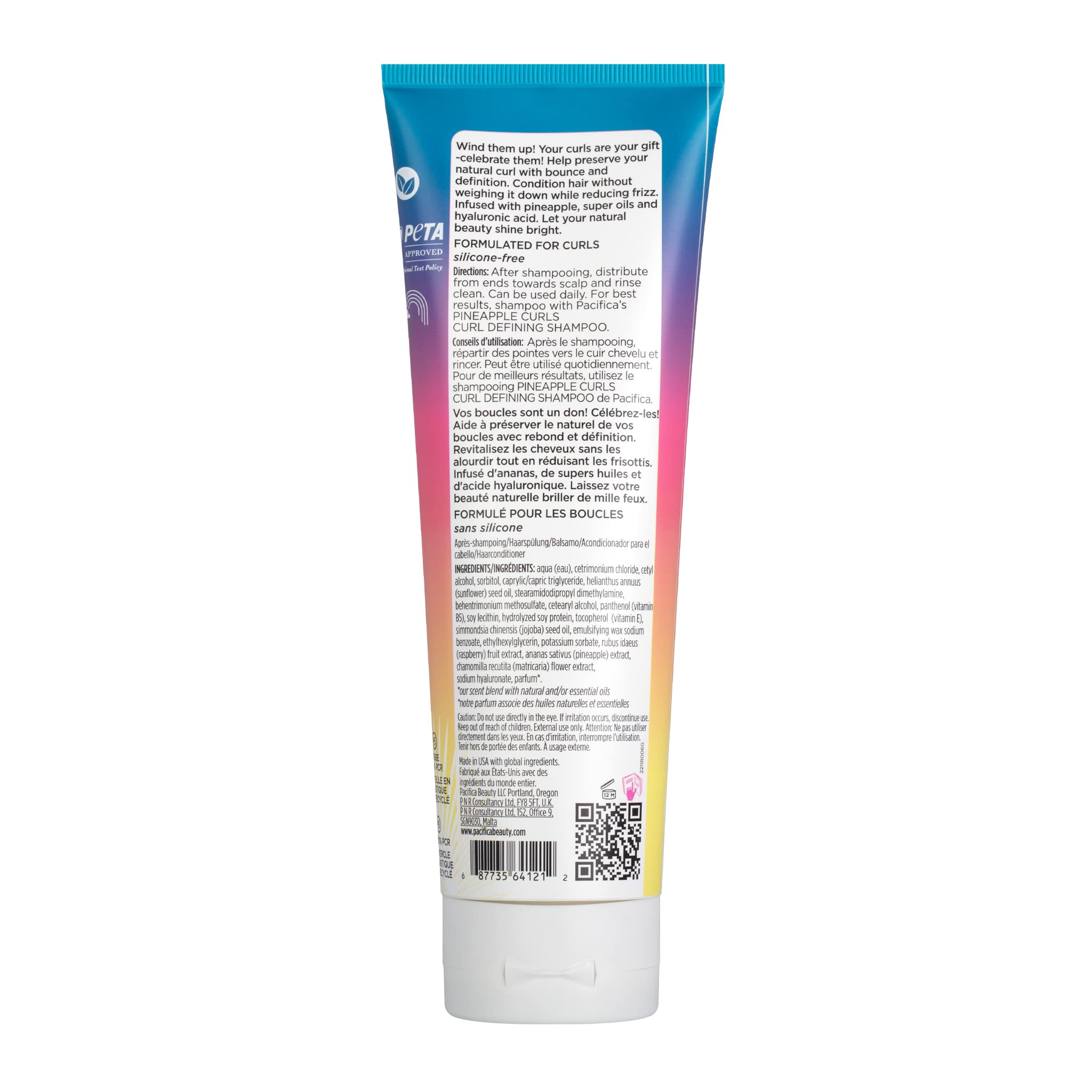 Pacifica Beauty, Pineapple Curls Defining Natural Conditioner, For Curly, Coily and Textured Hair Types, Pineapple Scent, Sulfate Free and Silicone Free, 100% Vegan and Cruelty Free