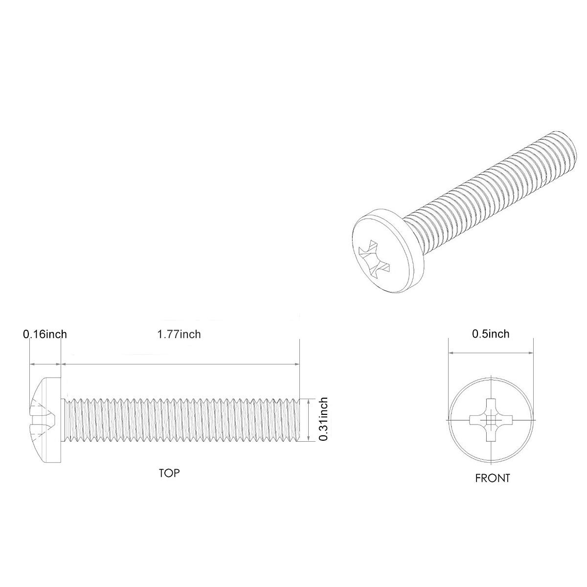 M8-1.25 x 45mm 304 Stainless Steel Cross Phillips Machine Screw Bolt for Samsung KS8000 Series TV Wall Mount Bracket, Fully Threaded 25pcs