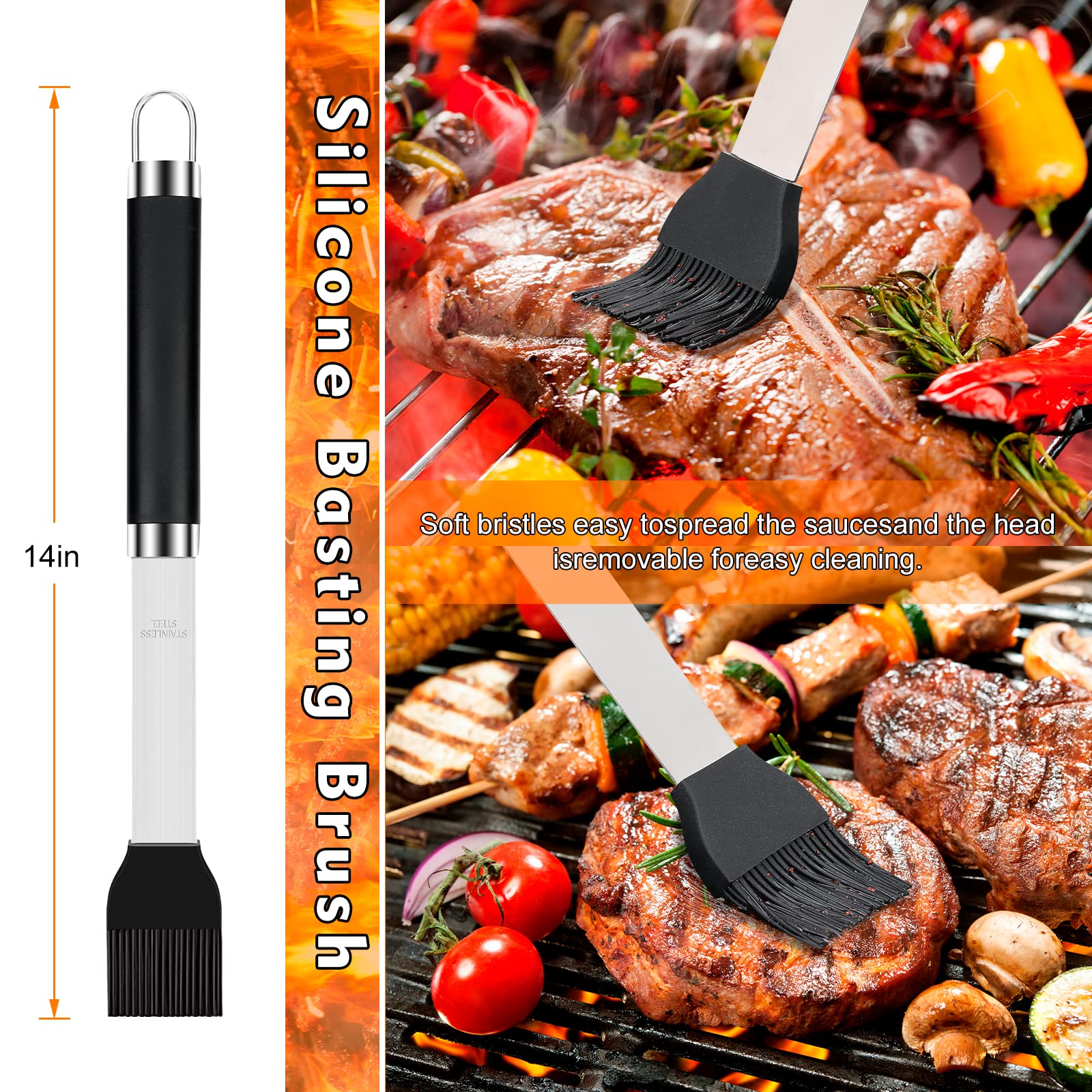 BBQ Tools Grill Tools Set, Stainless Grill Kit Grilling Set - Heavy Duty Premium BBQ Accessories with Portable Bag, with Spatula, Fork, Brush & BBQ Tongs- Perfect Grill Gifts for Men