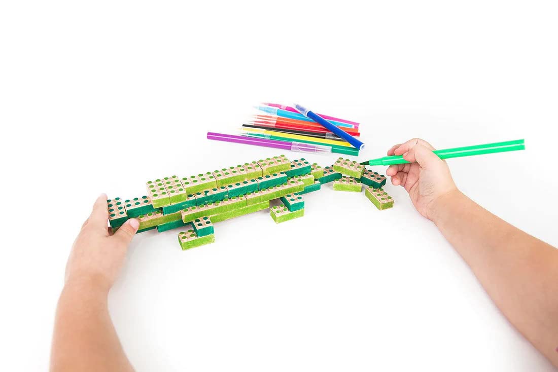 Eco-Bricks 3 in 1 Builds Reptiles - Earth-Friendly Kids Building Blocks - Create 3 Different Reptiles - Chameleon, Snake, Alligator