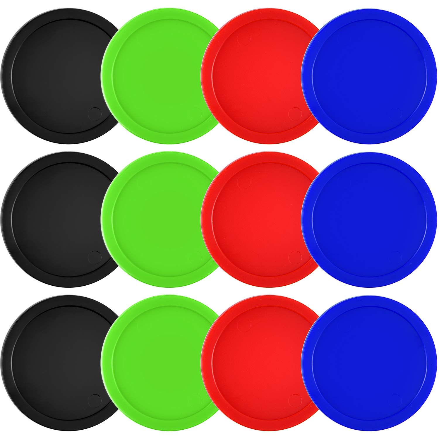 Coopay 12 Pieces Home Air Hockey Pucks 2.5 Inch Heavy Replacement Pucks for Game Tables Equipment Accessories, 12 Grams (Red, Black, Blue, Green)
