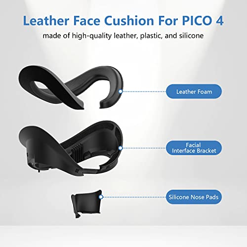 AMVR Face Cover for Pico 4/Pico 4 Ultra, Resilient Vent Leather Face Pad Replacement Soft Facial Cushion Interface Bracket Set Washable Lightproof Comfortable VR Accessories(Black, 3-in-1)
