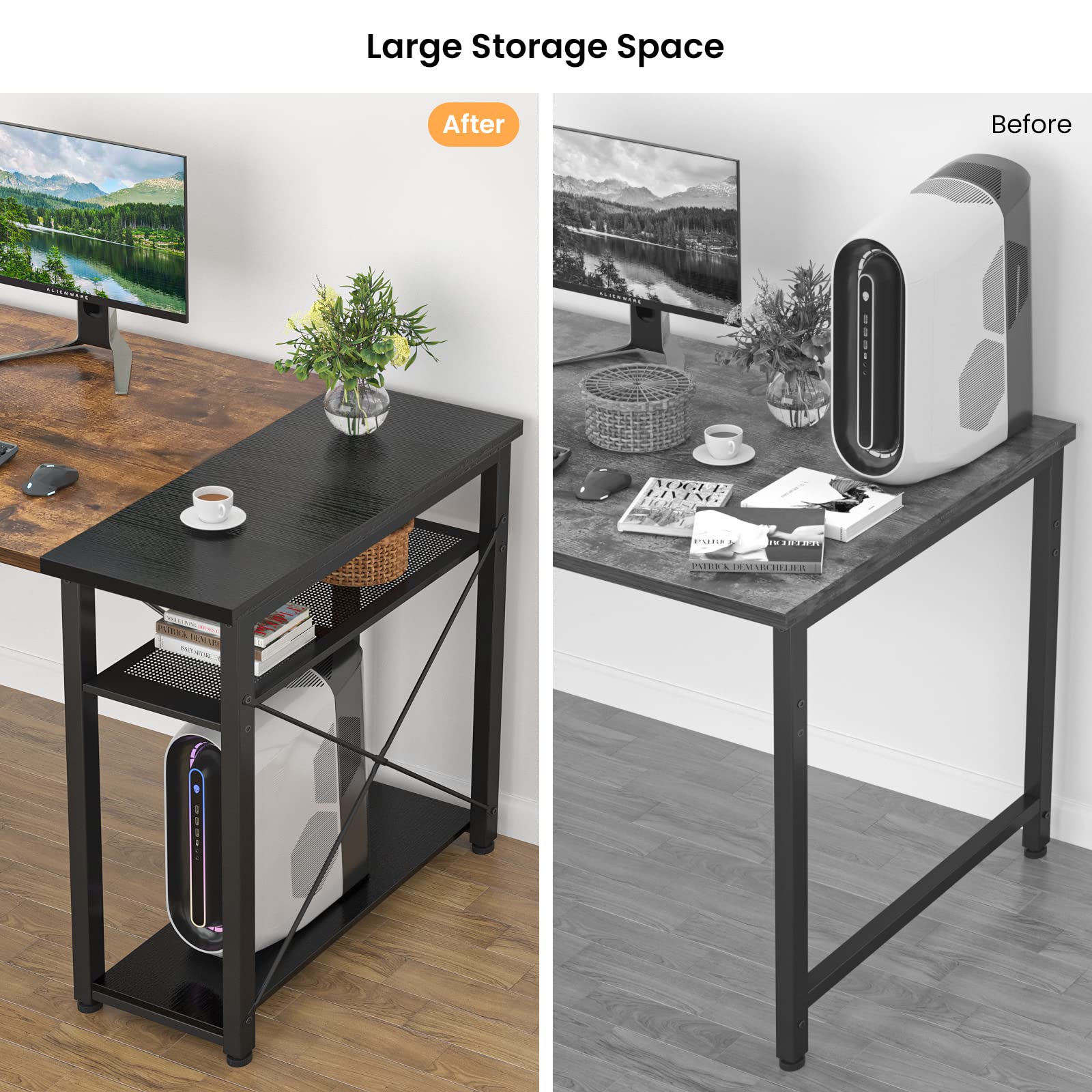 Ecoprsio Computer Desk, 39 Inch Small Desk for Small Space, Modern Study Writing Desk with Storage Shelves, Reversible Laptop Table for Home Office, Gaming Room, Bedroom, Workstation, Rustic and Black