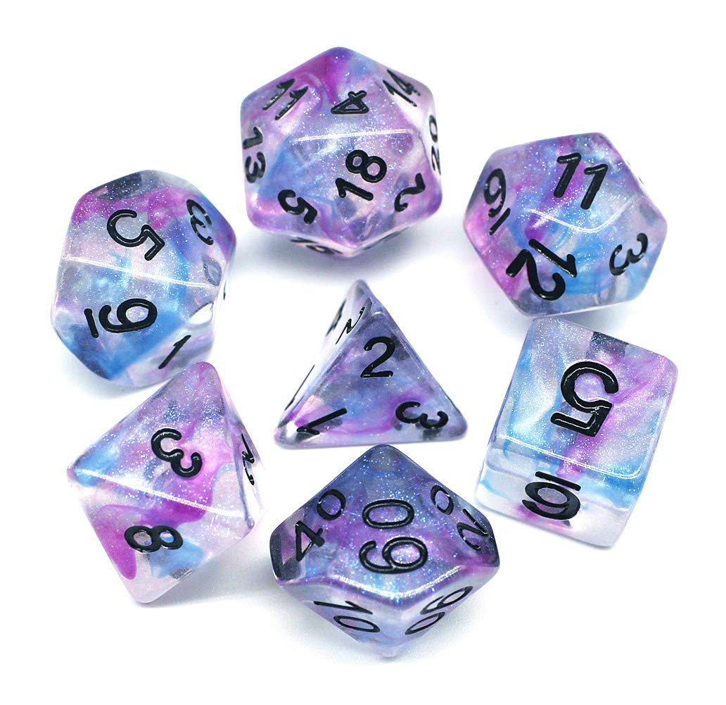 Dice DND Polyhedral Dice RPG Dice for Dungeons and Dragons,Pathfinder,MTG,D&D,Role Playing Games Black Green Transparent Dice with Color Changing Glitter