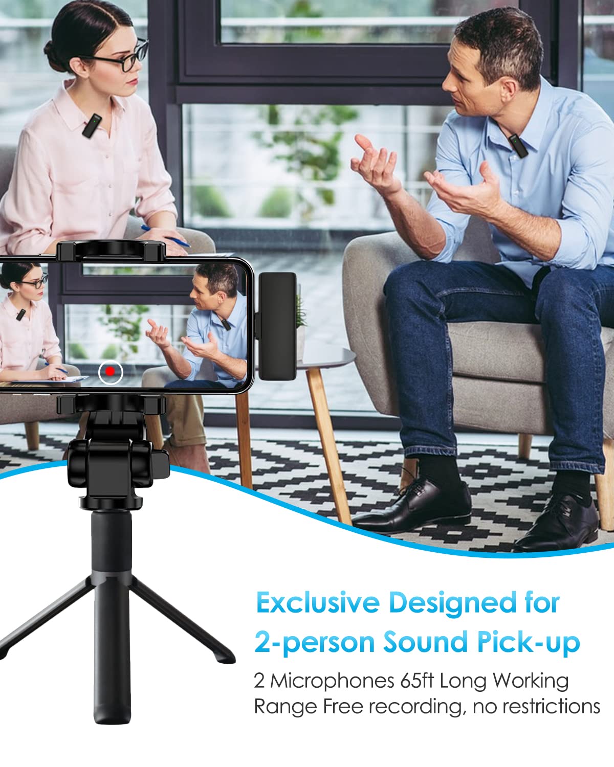 Anyyuk Wireless Lavalier Microphones for iPhone iPad 2.4GHz Plug & Play Lapel Clip-on Mic with Charging Case for Interview TikTok Live Stream YouTube Vlog Video Recording - 2 Pack