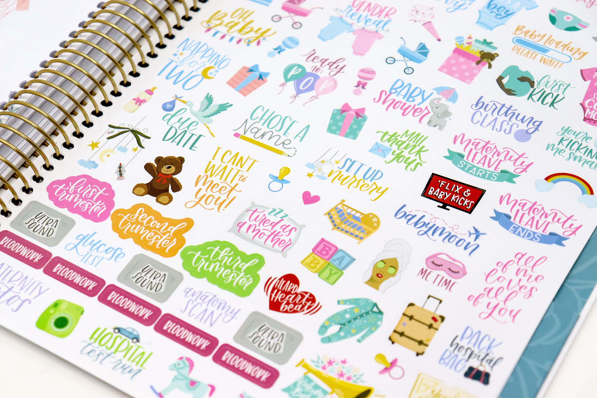 bloom daily planners New Pregnancy and Baby's First Year Calendar Planner & Keepsake Journal with Stickers - Hardcover Scrapbook Memory Book Organizer - Undated - 8β x 10" - Green & Pink