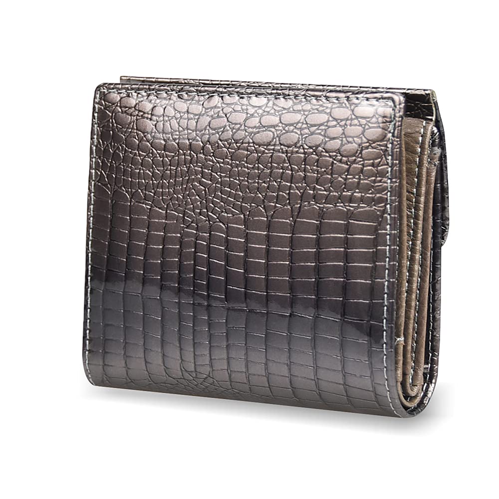 Dicihaya Women Small Compact Bifold Genuine Leather Wallet Ladies Mini Purse with ID Window Coin Pocket (Silver)