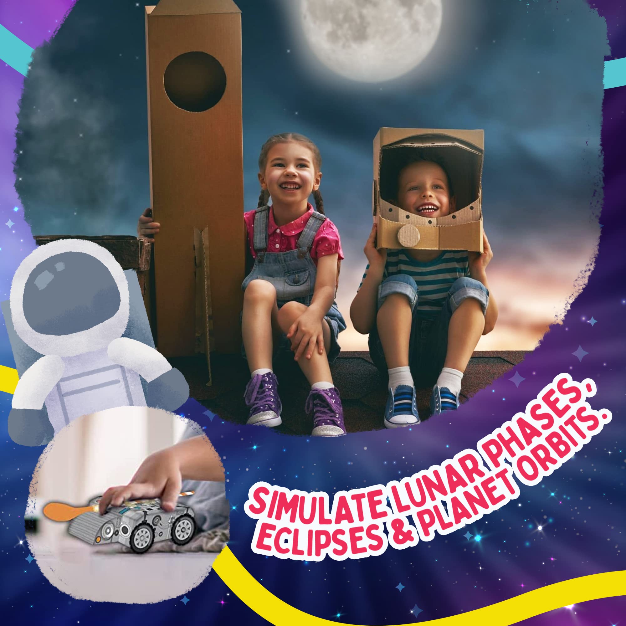 Playz Solar System for Kids Exploration Kit - 17 Outer Space STEM Experiments & Science Toys for Kids Ages 4-12 - Make DIY Rockets, Eclipse, Constellation Projector, 2D Solar System Model, Planet Toys