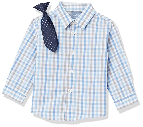 Nautica baby boys 4-piece Vest Set With Dress Shirt, Vest, Pants, and Tie Suit, Light Grey/Blue Check, 18 Months US
