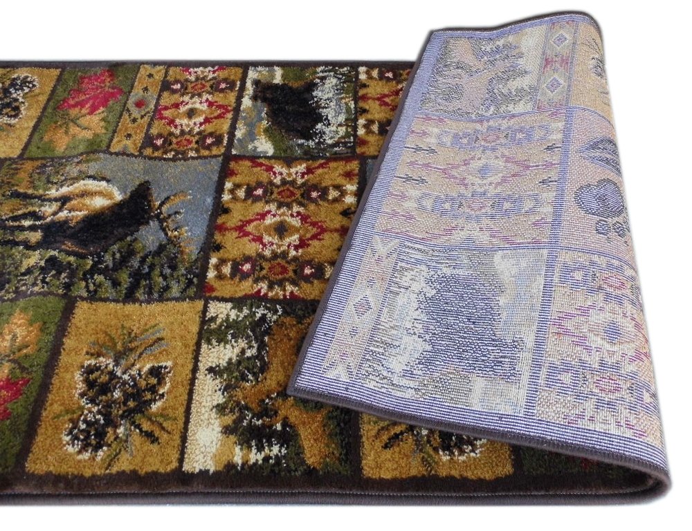 Area Rug Runner Wildlife Bear and Elk Scene (2 Feet 2 Inch X 7 Feet 2 Inch)