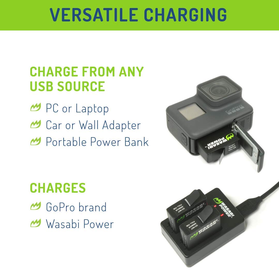 Wasabi Power Battery (2-Pack) and Dual Charger for GoPro Hero 8 Black, Hero 7 Black, Hero 6 Black, Hero 5 Black, Hero 2018