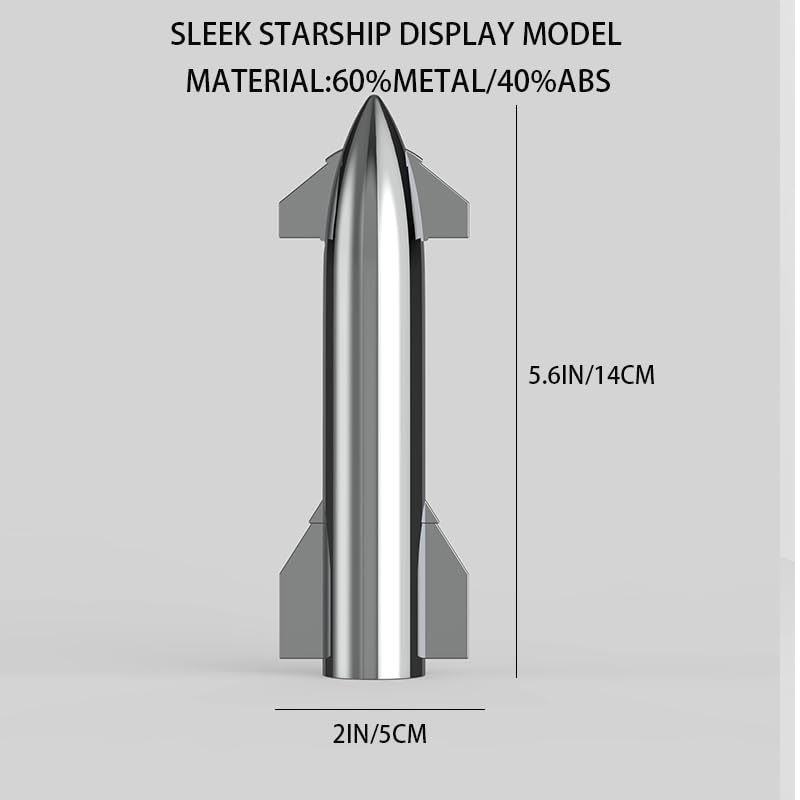 BiKiBao SpaceX Starship Rocket Model with Metallic Texturel - Launcher Tesla Toy Heavy Falcon 9 Dragon Creative Desktop Ornament, Aircraft Toy, Ideal Gift for Kids for Space NASA Lover