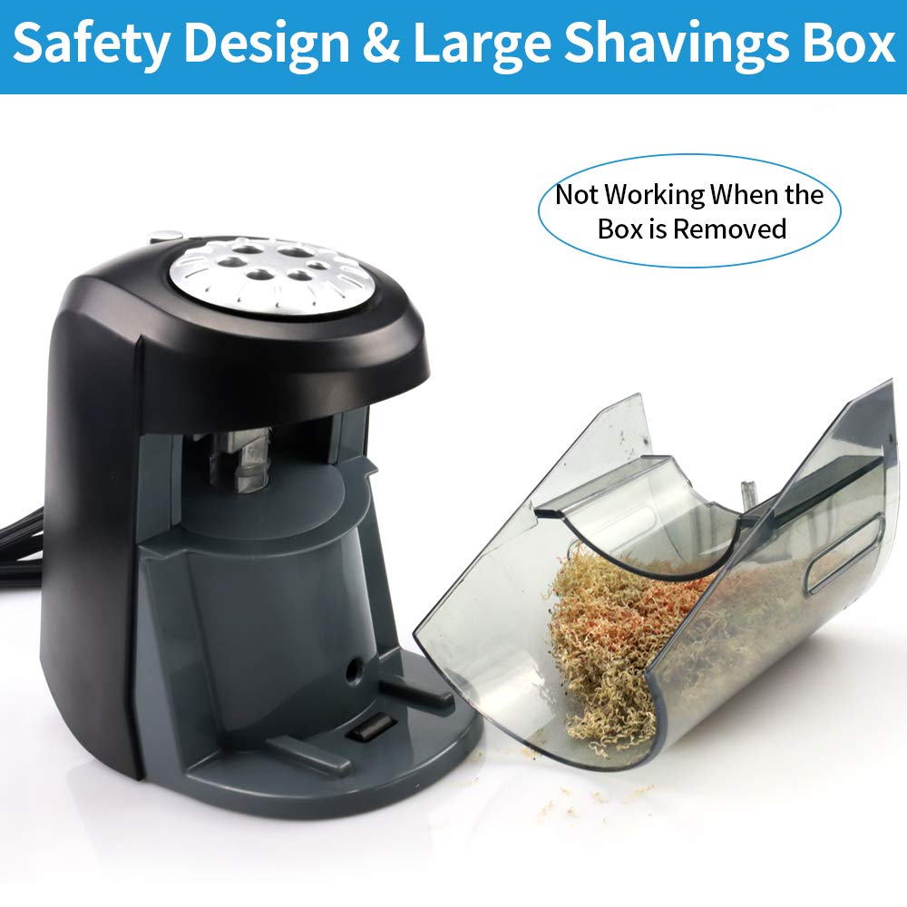 AFMAT Electric Pencil Sharpener Heavy Duty, 6 Holes, Large Adjustable Pencil Sharpener for Artists, Super Quiet Classroom Electric Sharpener with Helical Blade, Auto Stop for 6-11mm Jumbo Pencils