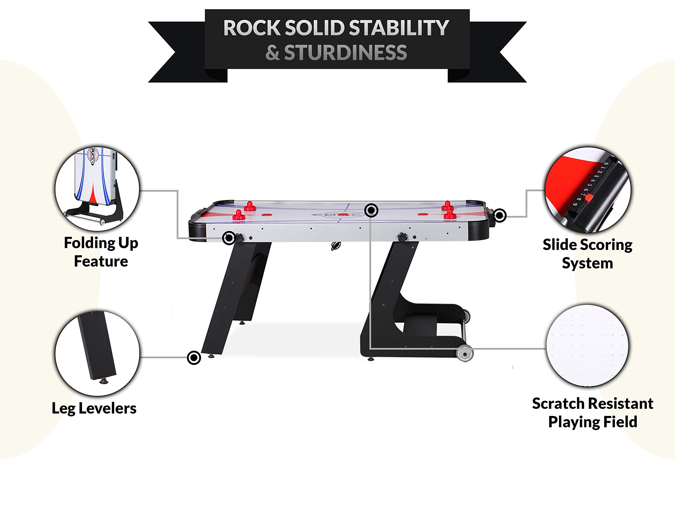 Eros 5.5-Foot Folding Air Hockey Table (Jet Black), Perfectly Sized, Lightweight, Durable, Beginner/Intermediate Friendly, and Available in Two Vibrant Colors!