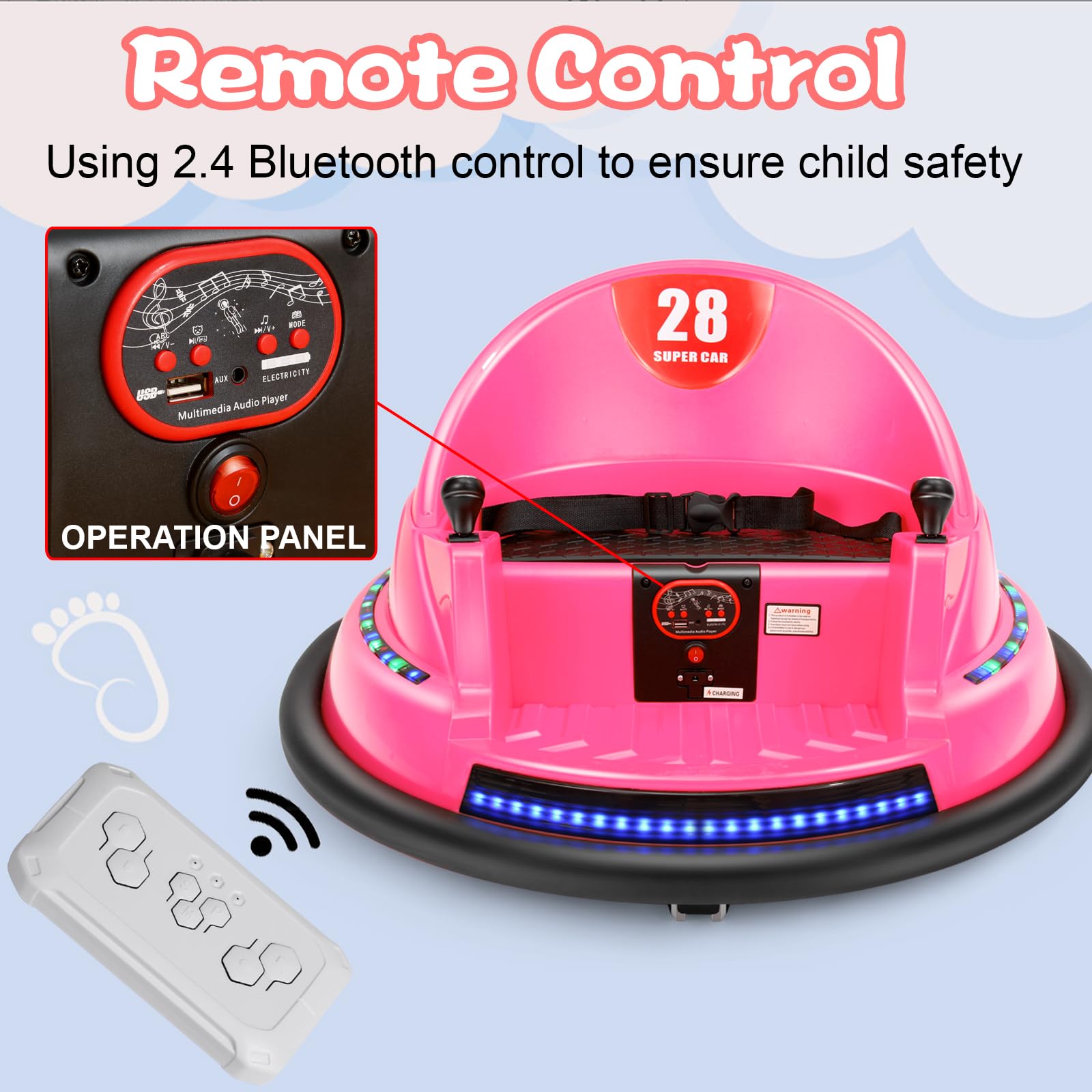 BROAGE Kids Race Toy 6V Electric Ride On Bumper Car Vehicle Remote Control 360 Spin DIY Numbers 00-99 ASTM-Certified Dark Red