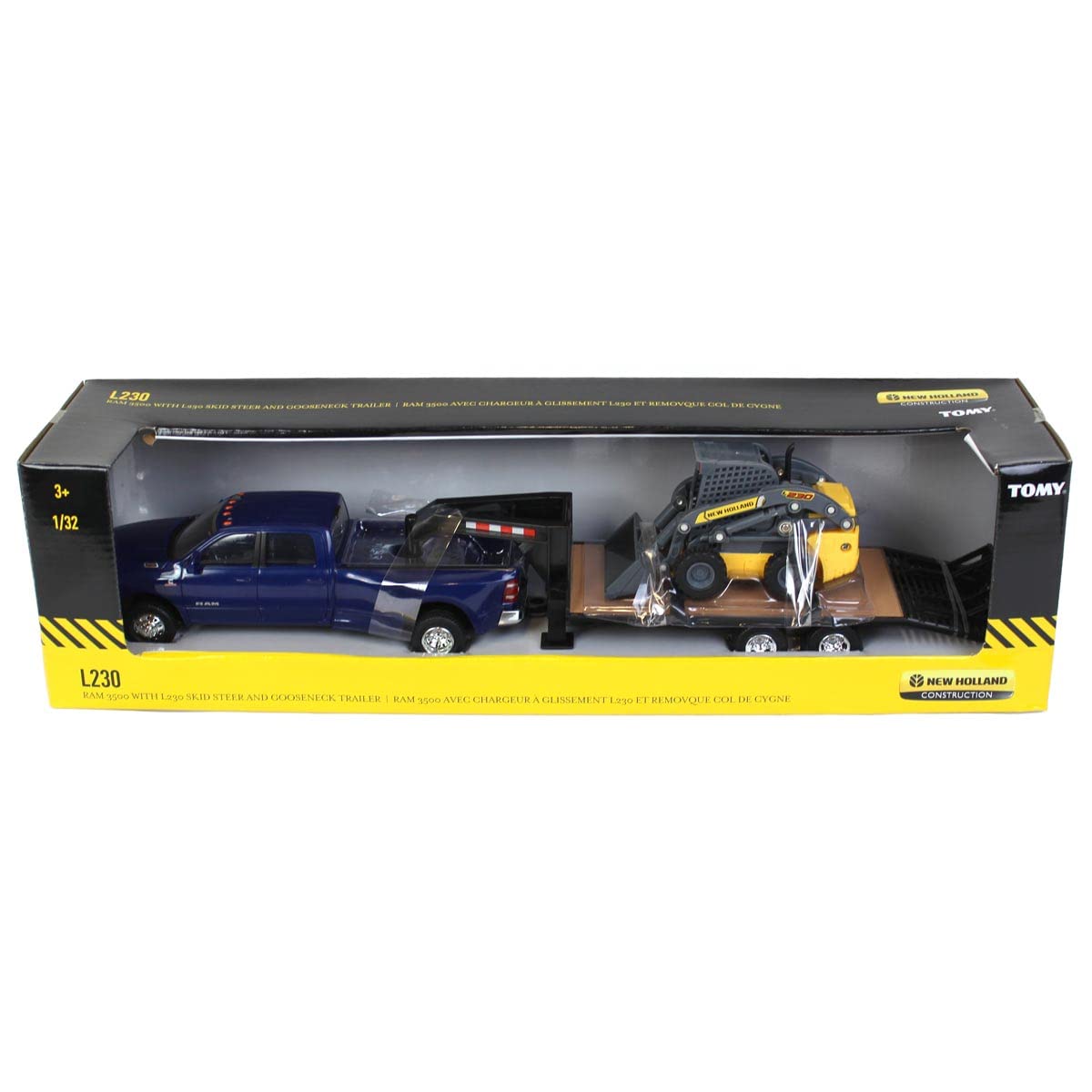 ERTL 1/32 Big Farm Ram 3500 Dually Quad Cab with Lowboy and New Holland L230 Skid Steer 47269