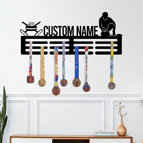 Custom Metal Yard Sign Light, Custom Curling Medal Hanger with Led Light, Medal Holder Display Rack for Awards and Ribbons, Tiered Award Rack, Curling Medal Rack Gift