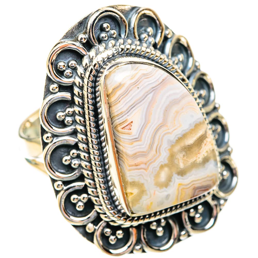 Ana Silver Co Large Laguna Lace Agate 925 Sterling Silver Ring Size 7.75 - Handmade Jewelry, Bohemian, Vintage RING119158